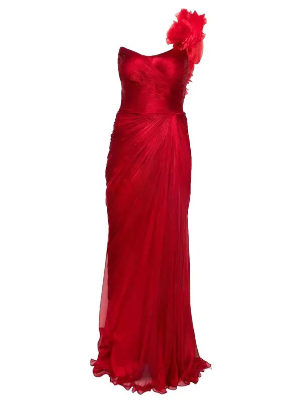 IRIS SERBAN Haziel Rose-embellished Silk Dress - Red