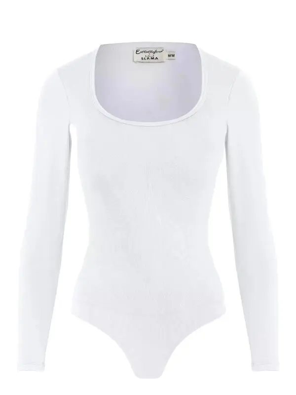 AMIR SLAMA Scoop-neck Long-sleeve Bodysuit - White