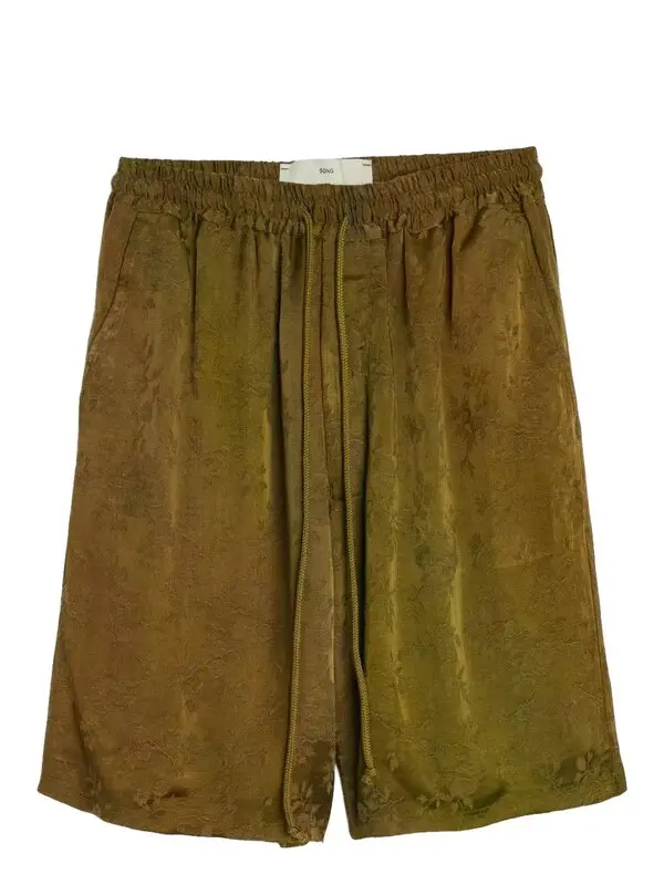 SONG FOR THE MUTE Textured Lace-effect Shorts - Green