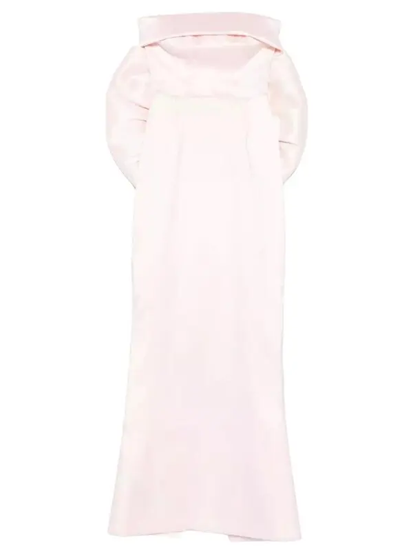SILK LOVE & LACE Off-shoulder Puff-sleeve Gown - Pink