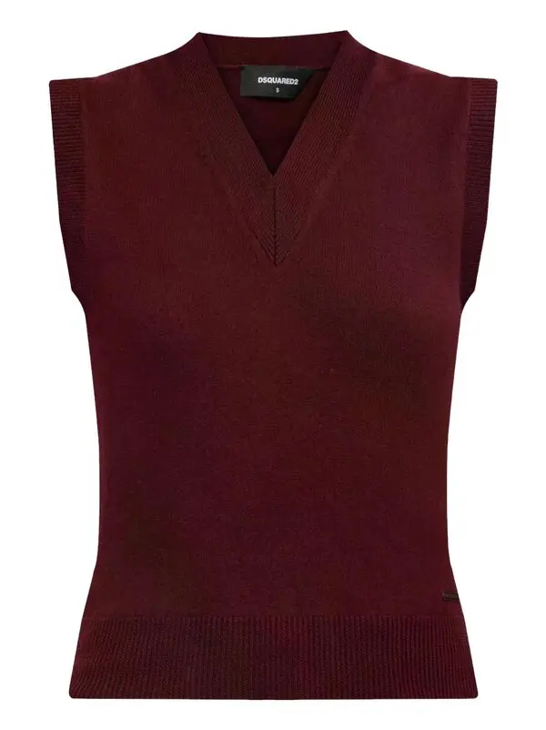 Dsquared2 V-neck Sleeveless Wool Top - Red