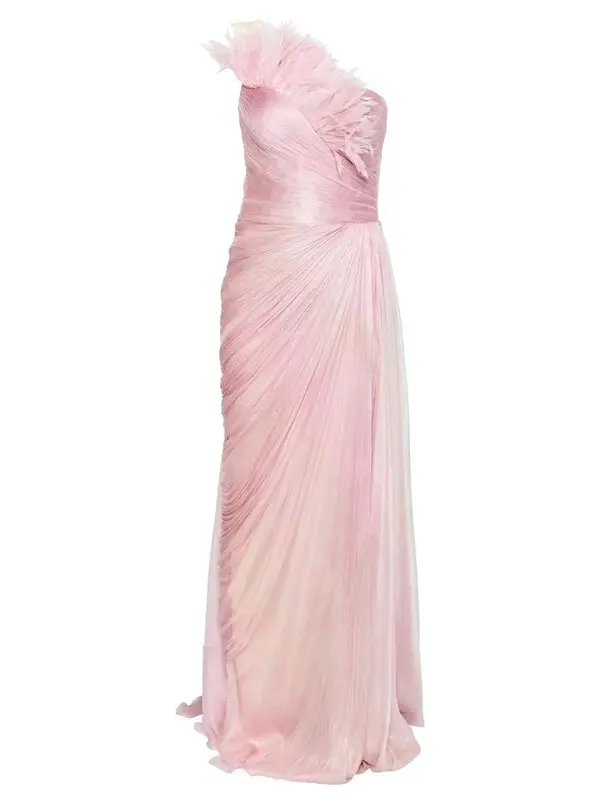 IRIS SERBAN Elemiah Feather-trim Gown - Pink