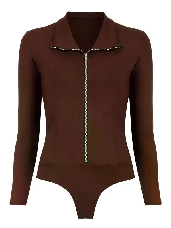 AMIR SLAMA High-neck Zip Bodysuit - Brown