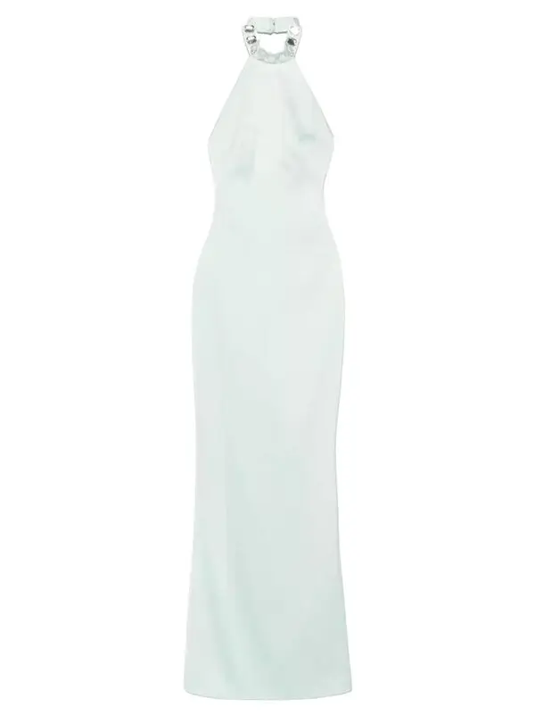 SILK LOVE & LACE Embellished Halter-neck Maxi Dress - Green