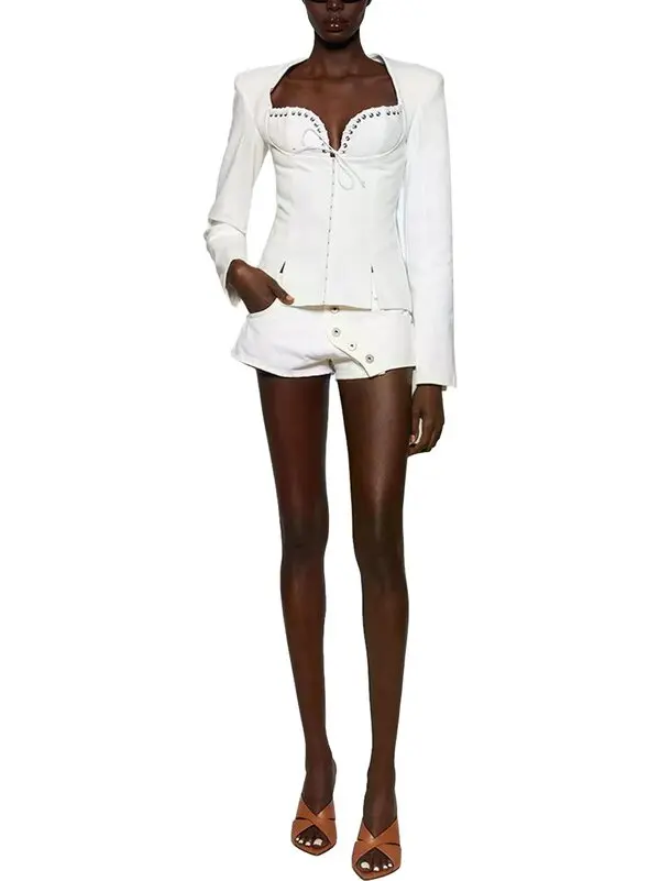 LUDOVIC DE SAINT SERNIN Padded-shoulder Lace-up Jacket - White