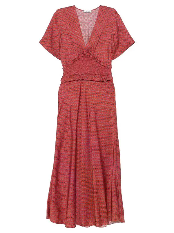 Sandro V-neck Printed Maxi Dress - Red
