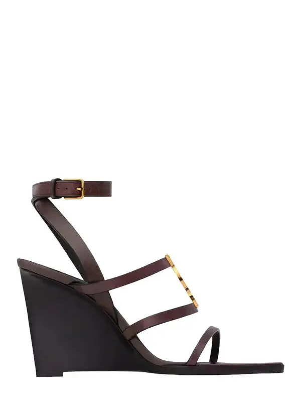 Saint Laurent 90mm Cassandre Wedge Sandals - Brown