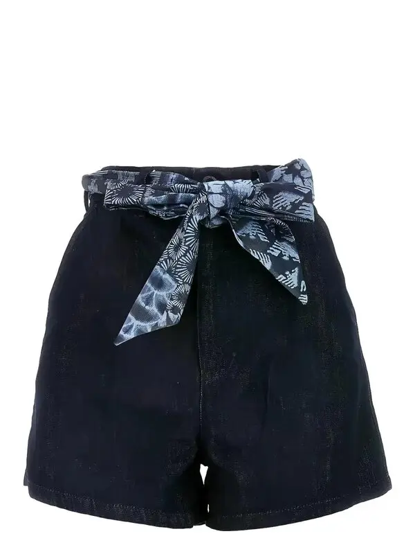 Emporio Armani Denim Shorts With Printed Tie Belt - Blue