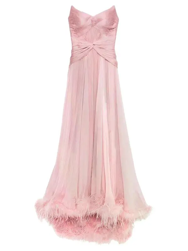 IRIS SERBAN Mikael Feather-trim Gown - Pink