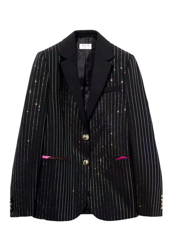 Emilio Pucci Pinstripe Rhinestone Embellished Blazer - Black