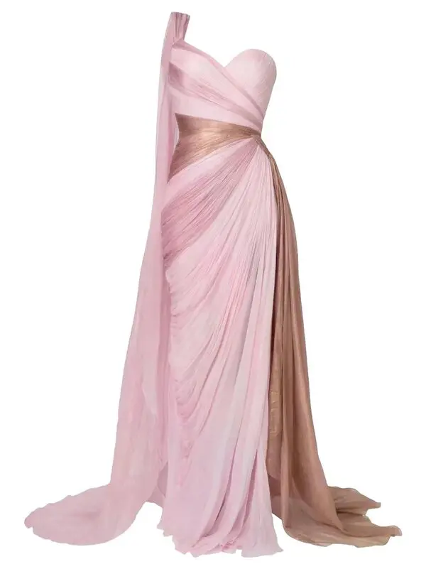 IRIS SERBAN Alexa Draped One-shoulder Gown - Pink