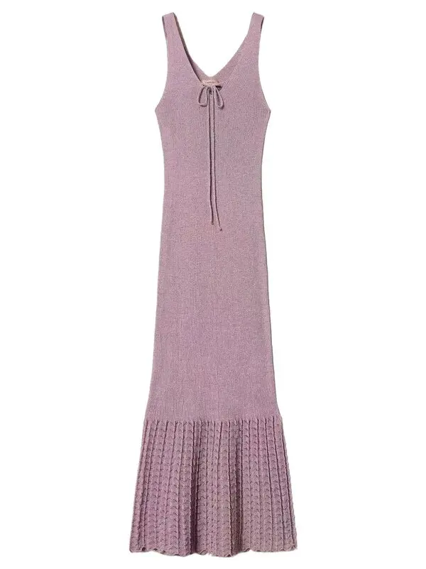 TWINSET Tie-neck Knitted Dress - Purple