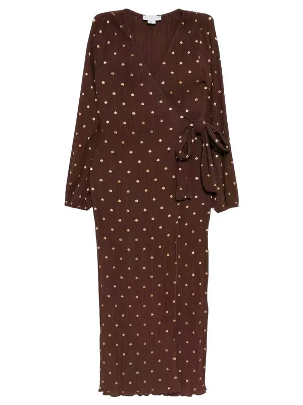 NEVER FULLY DRESSED Plisse Wrap Dress - Brown