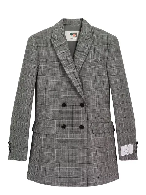 Ports 1961 Double-breasted Checked Blazer - Grey