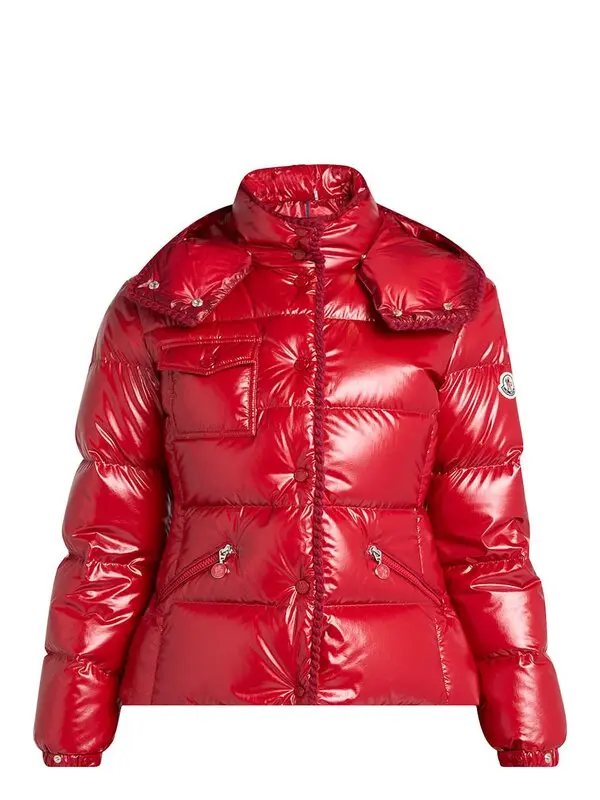 Moncler Glareins Hooded Short Down Jacket With Braided Trim - Medium Red