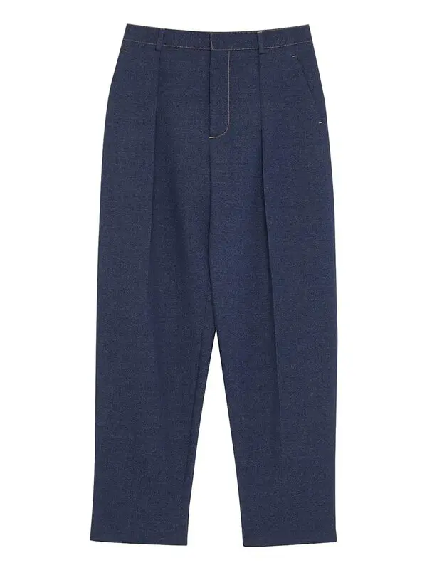 Bottega Veneta Melange Wool Drill Pleated Trousers - Indigo