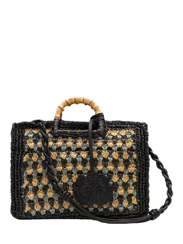 ISLA Bamboo-handle Woven Bag - Black
