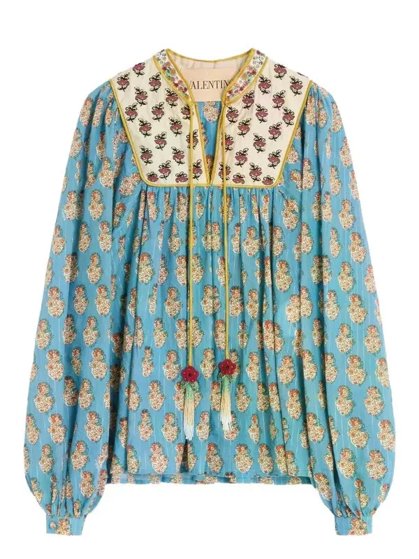 Valentino Garavani Petales D'amour-print Lurex Top - Blue