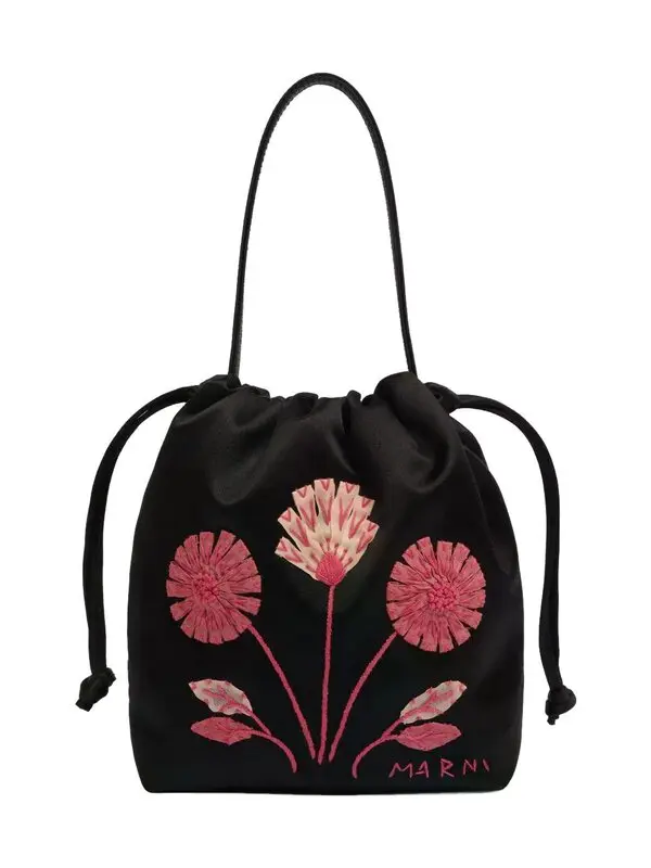 Marni Floral-embroidered Bucket Bag - Black