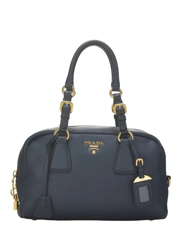 Prada Vitello Daino Bauletto Handbag - Navy