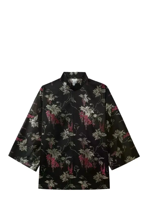 Comme Des Garçons Floral-print Mandarin-collar Blouse - Black