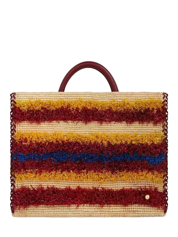 Rabanne Striped Woven Tote Bag - Red