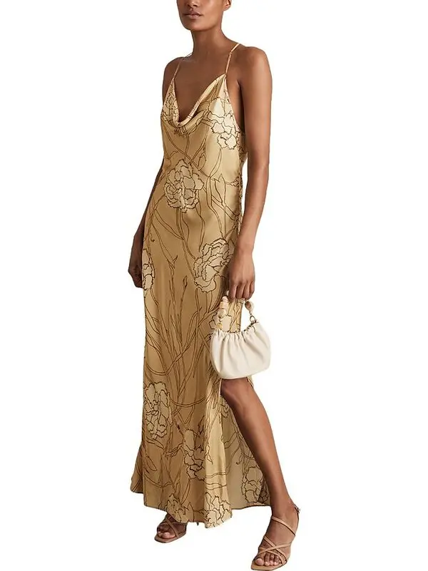 REISS Rochelle Floral Printed Slip Dress - Gold