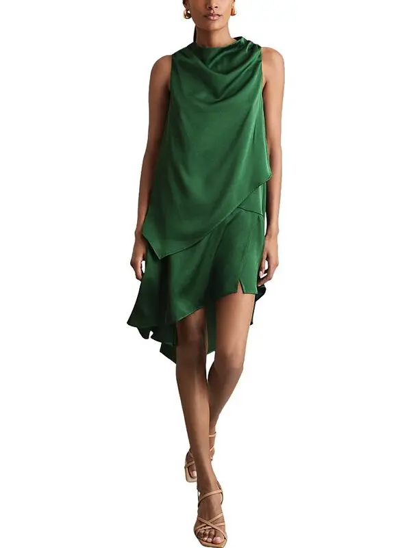 REISS Eloise Drape Neck Occasion Dress - Green