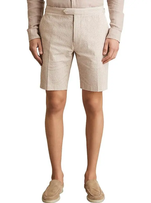 REISS Seersucker 9.1" Shorts - Oatmeal/white