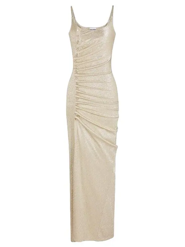 Rabanne Gathered Lurex Maxi Dress - Silver