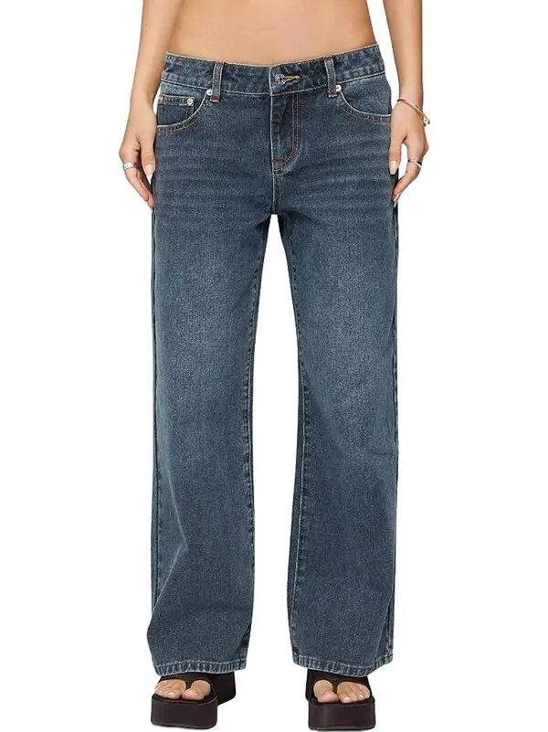 EDIKTED Petite Ace Relaxed Dark Rinse Wash Jeans - Dark-blue