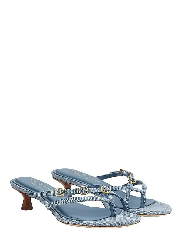Rag & Bone Sammie Buckle Kitten Heel Sandals - Light Wash Denim