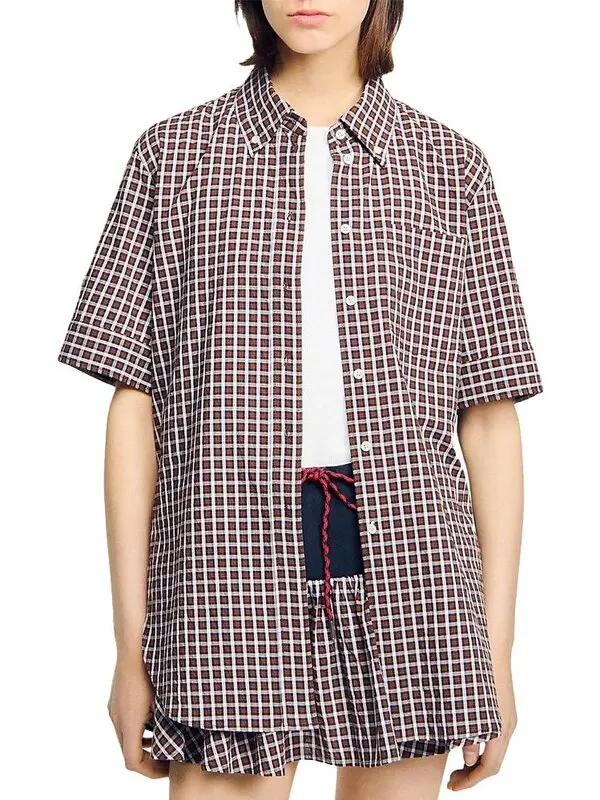 Sandro Oversized Check Shirt - Brown