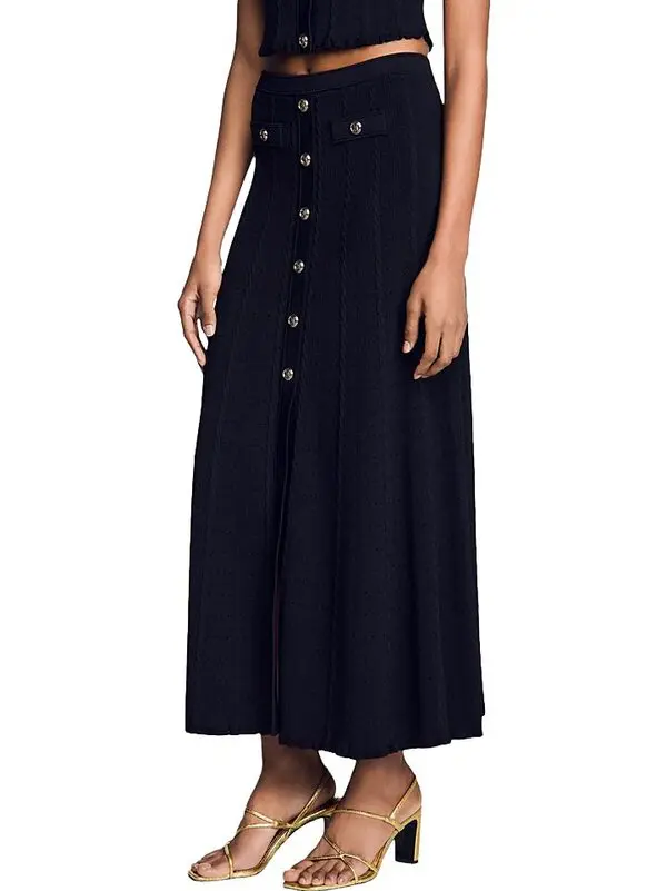 Sandro Pointelle Knit Maxi Skirt - Black