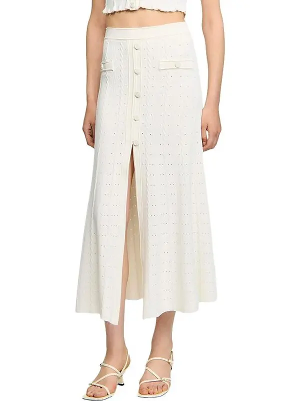 Sandro Pointelle Knit Maxi Skirt - Ecru