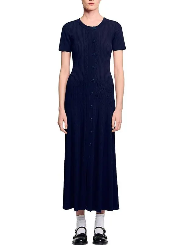 Sandro Short Sleeve Knit Maxi Dress - Navy Blue