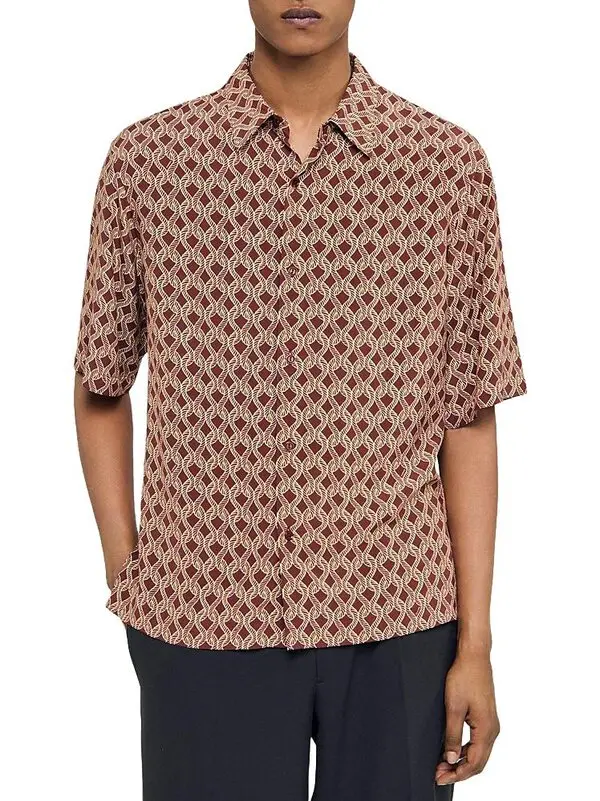 Sandro Printed Short Sleeve Shirt - Terra