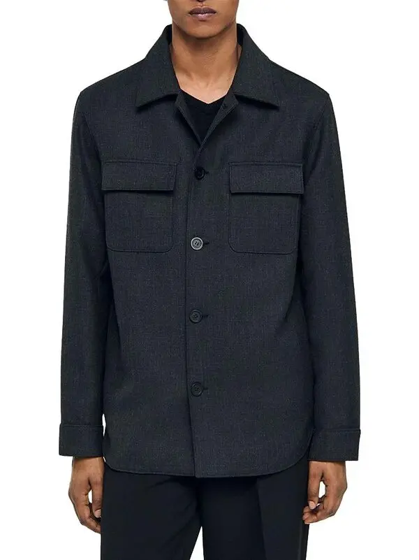 Sandro Heathered Overshirt - Dark Grey