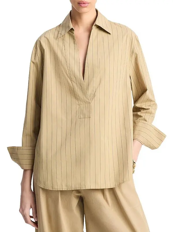 Vince Relaxed Long Sleeve Popover Shirt - Sand Sage