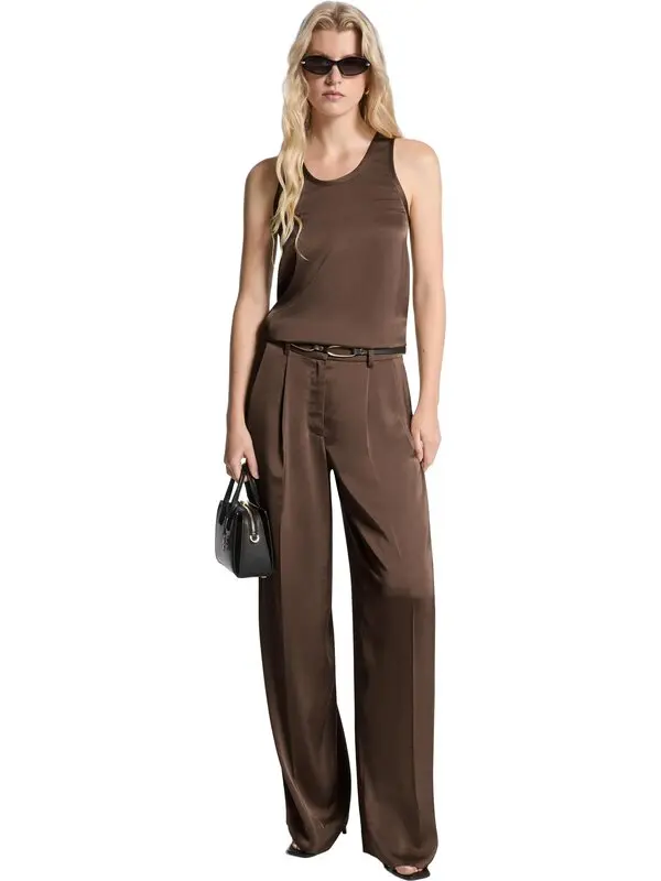 Michael Kors Drapey Satin Wide Leg Pants - Brown