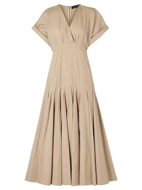 Proenza Schouler Ciara Pleated Cotton-blend Poplin Midi Dress - Neutrals