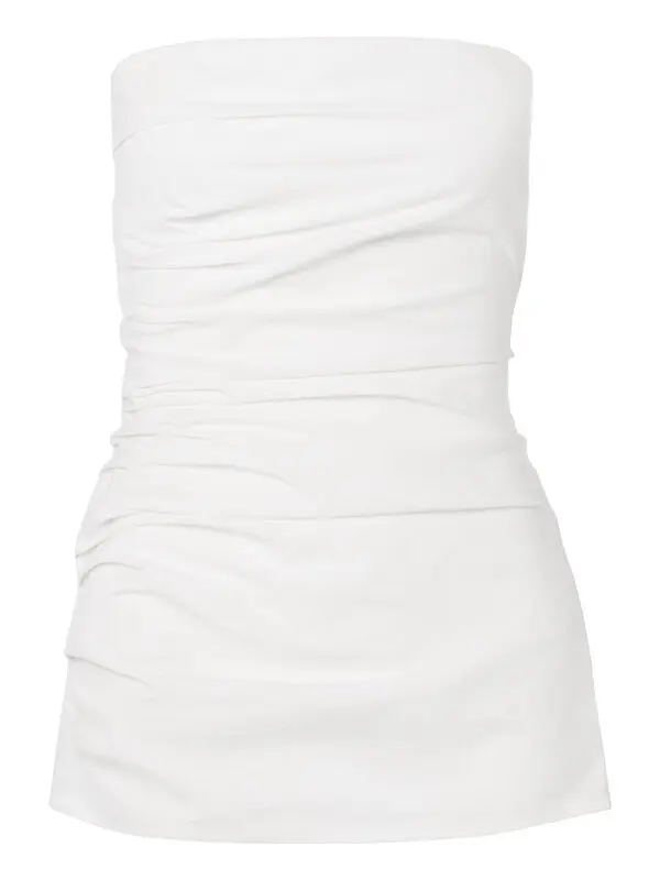 Proenza Schouler Lena Strapless Gathered Cotton-blend Poplin Top - Neutrals