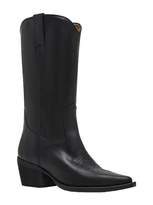 Steve Madden Albany Western Boots - Black Leather
