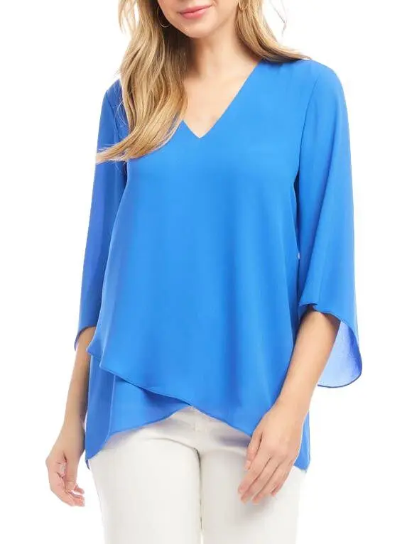 Karen Kane Crossover Hem Asymmetric Crepe Top - Cornflower Blue