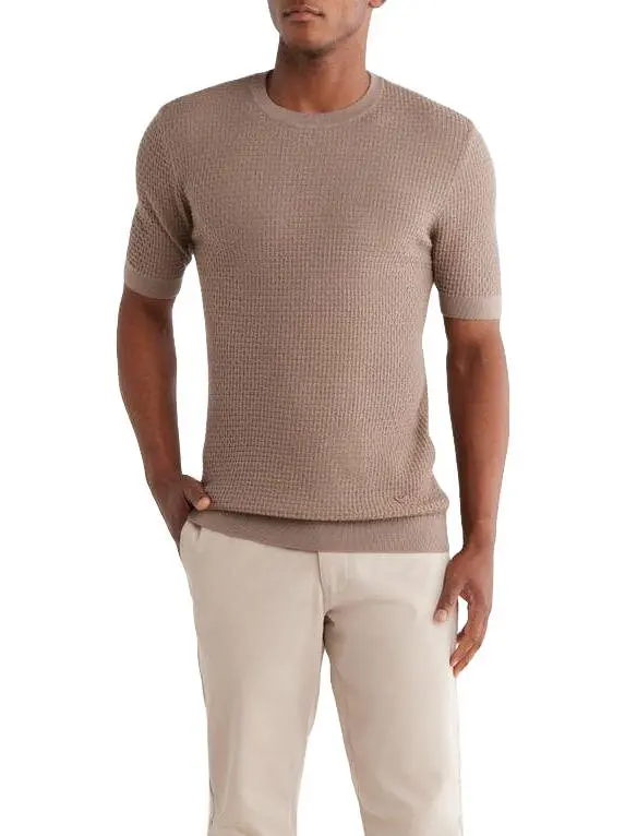 Emporio Armani Short Sleeve Textured Wool Crewneck Sweater - Tan