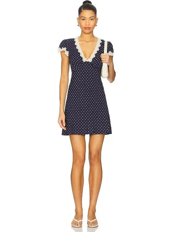 Rixo Cely Dress - Polka Dot Navy