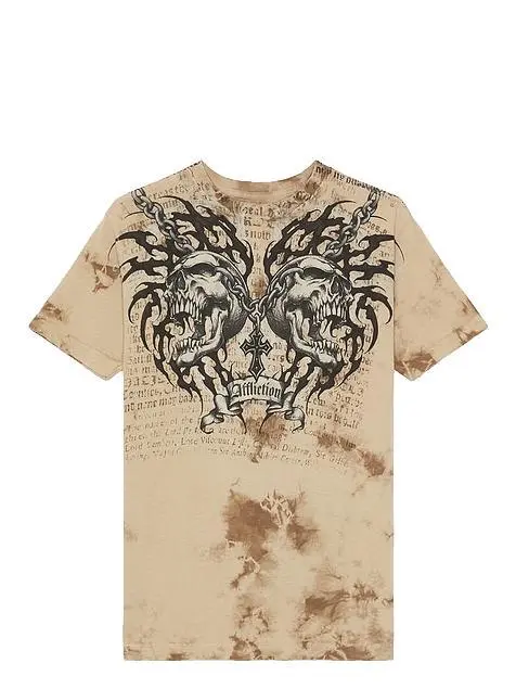 AFFLICTION Shredded Tee In Brown - Khaki Tea Stain