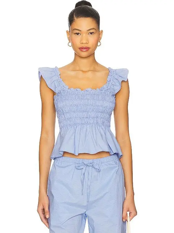 Faithfull The Brand Eudora Top - Micro Gingham Soft Blue