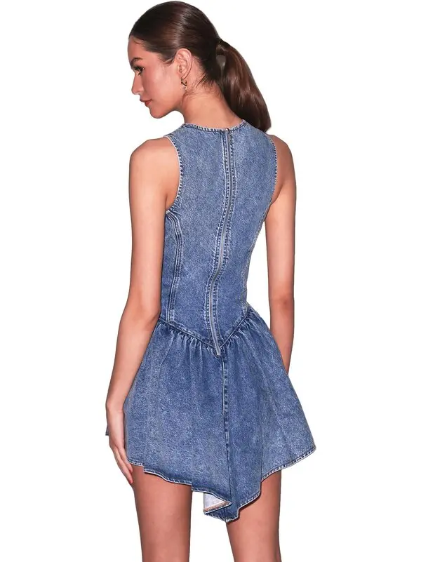 Fleur Du Mal Denim Flare Mini Dress - Acid Denim Blue