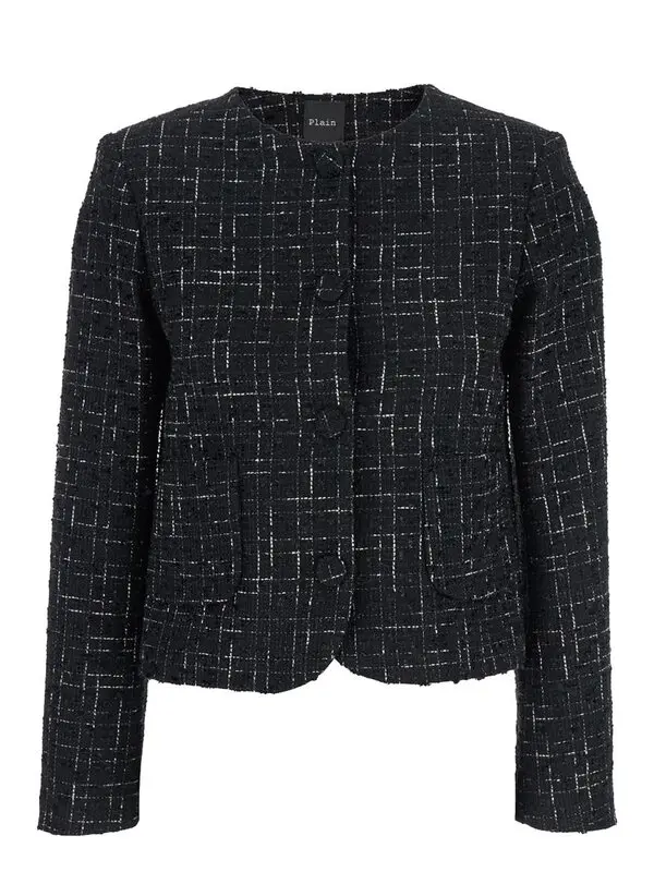 PLAIN Tweed Jacket With Button Closure - Black